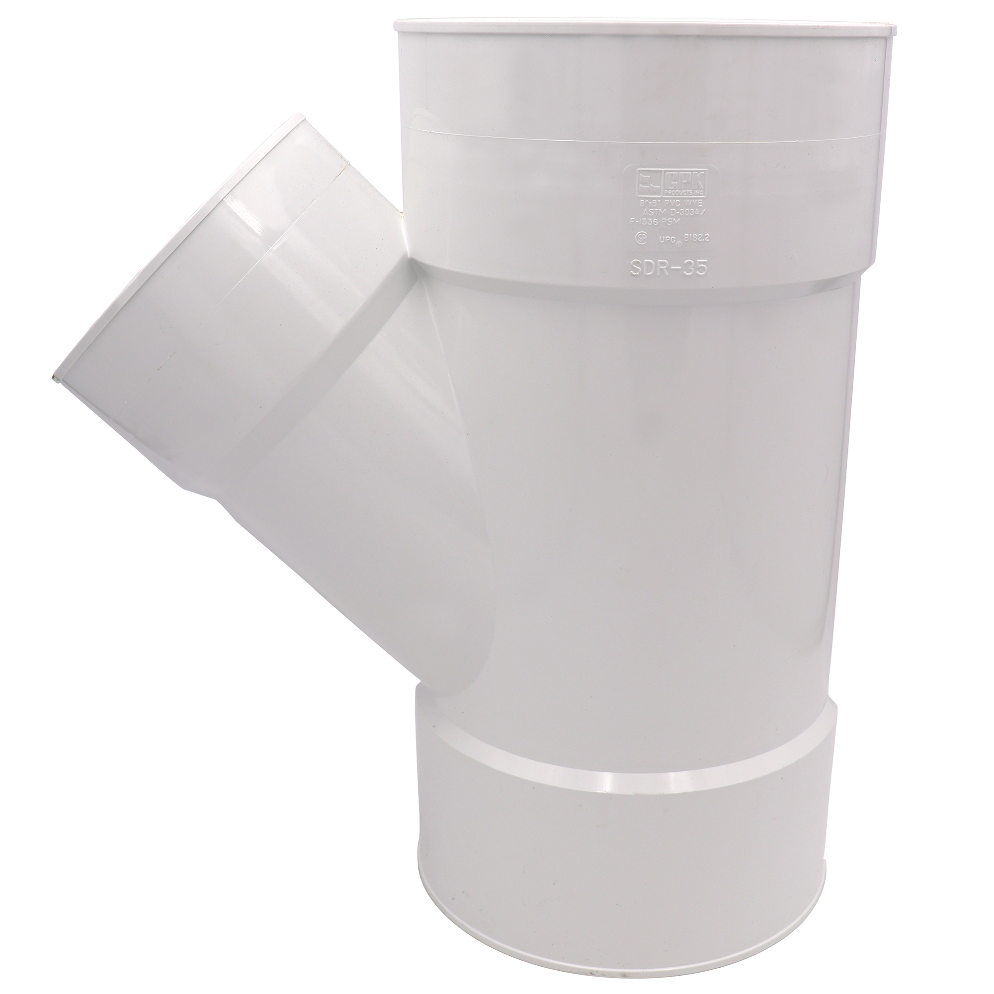 207-0086 Sewer Full and Reducing Wye, 8x8x6 in, Hub, SDR 35, PVC ...