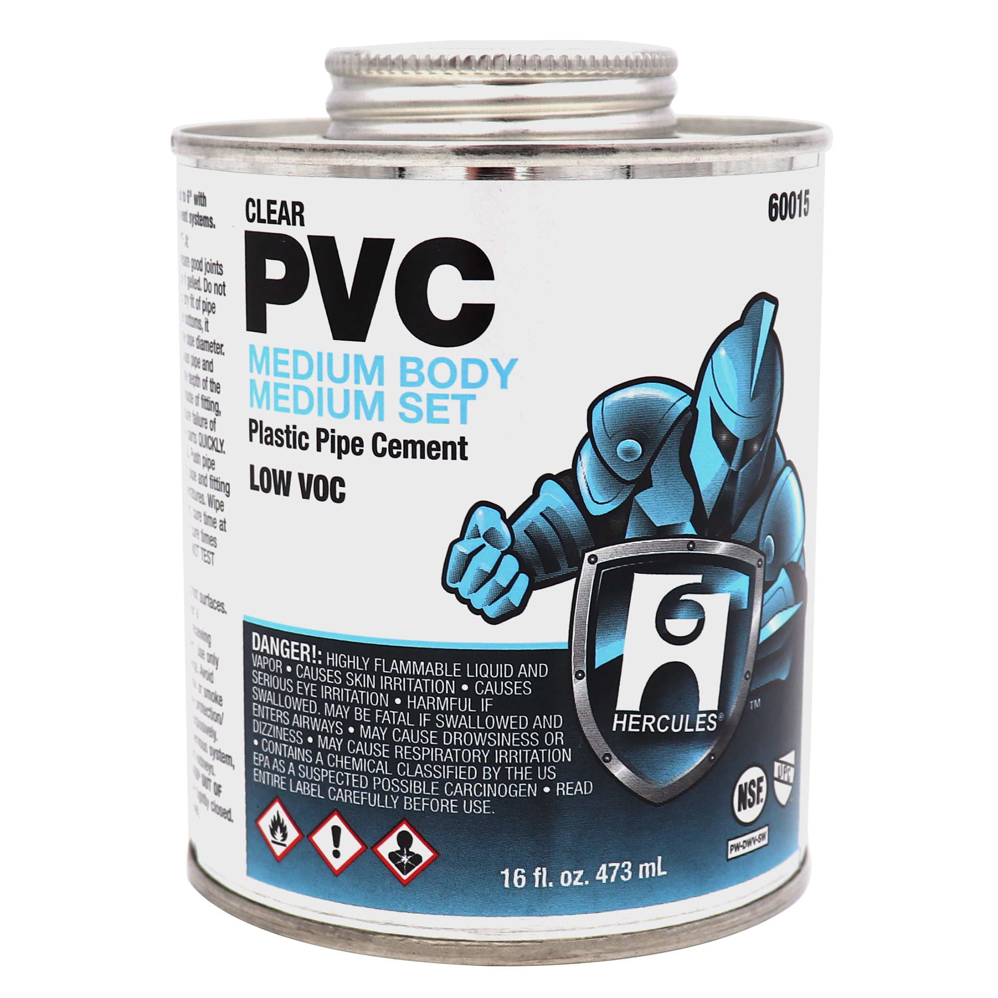 Hercules® 60015 Medium Set PVC Cement, 16 oz Dauber Cap, Translucent ...