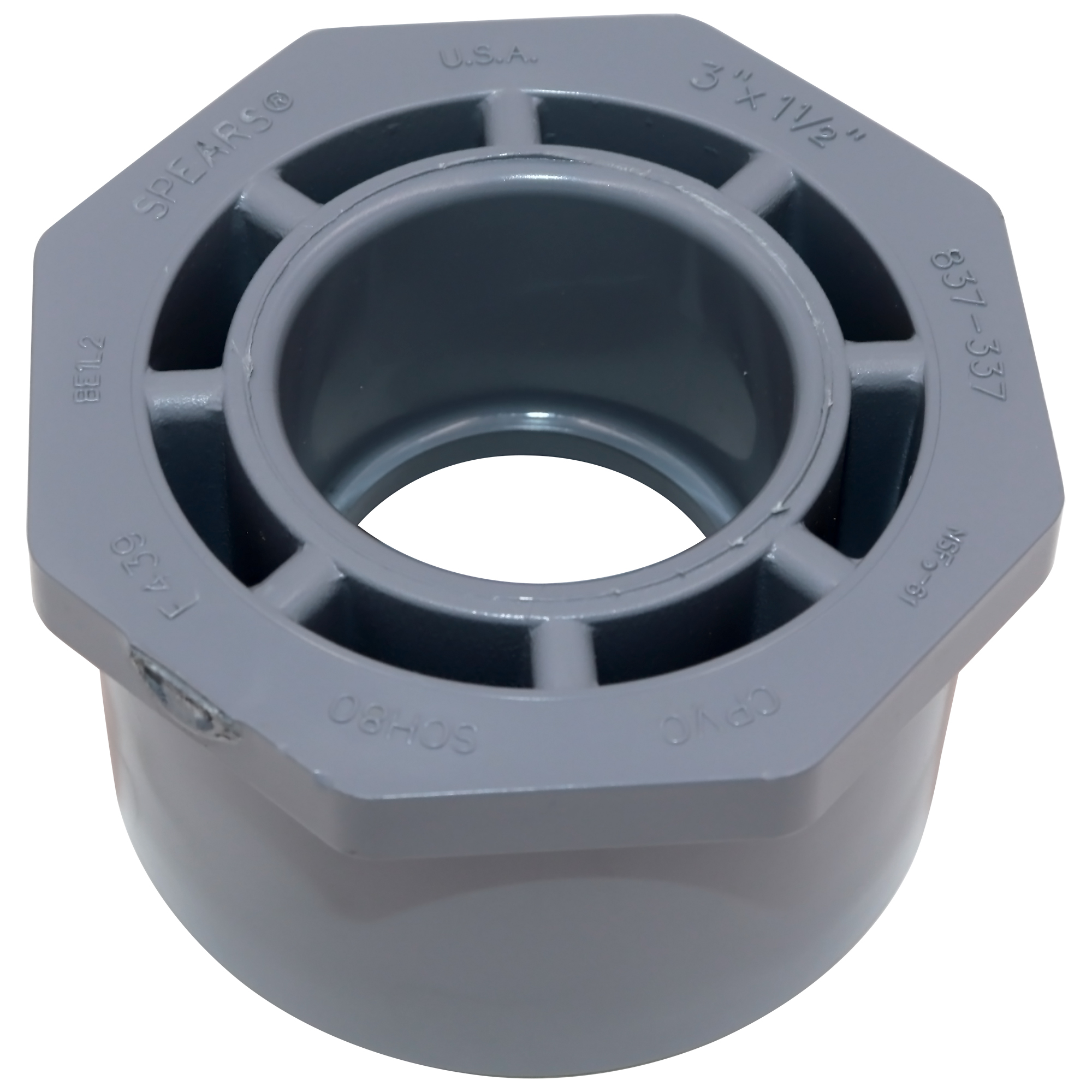 Spears® 837-130C Flush Reducing Bushing, 1x1/2 in, SpigotxSocket, SCH ...