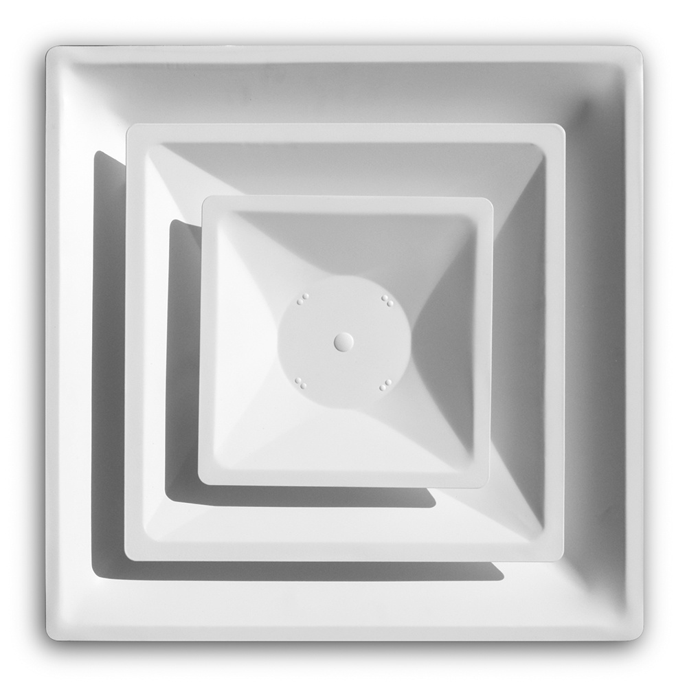 2003CD08 24"x 24" T-Bar Diffuser, 2 Cone Step Down, 8" Diameter Neck, Aluminum, White | First Supply